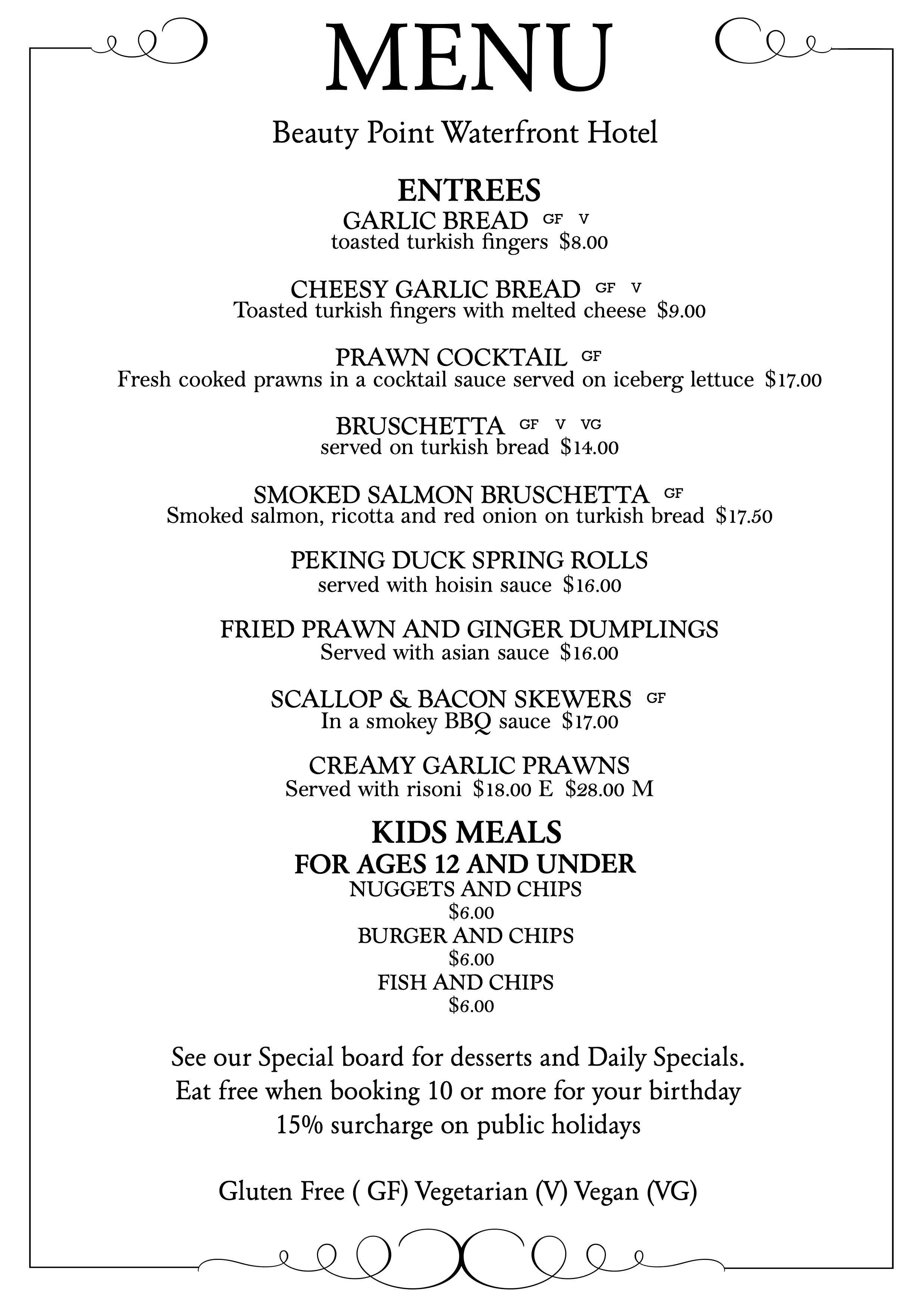 BEAUTY POINT WATERFRONT HOTEL - HEADS UP FOOD GUIDE