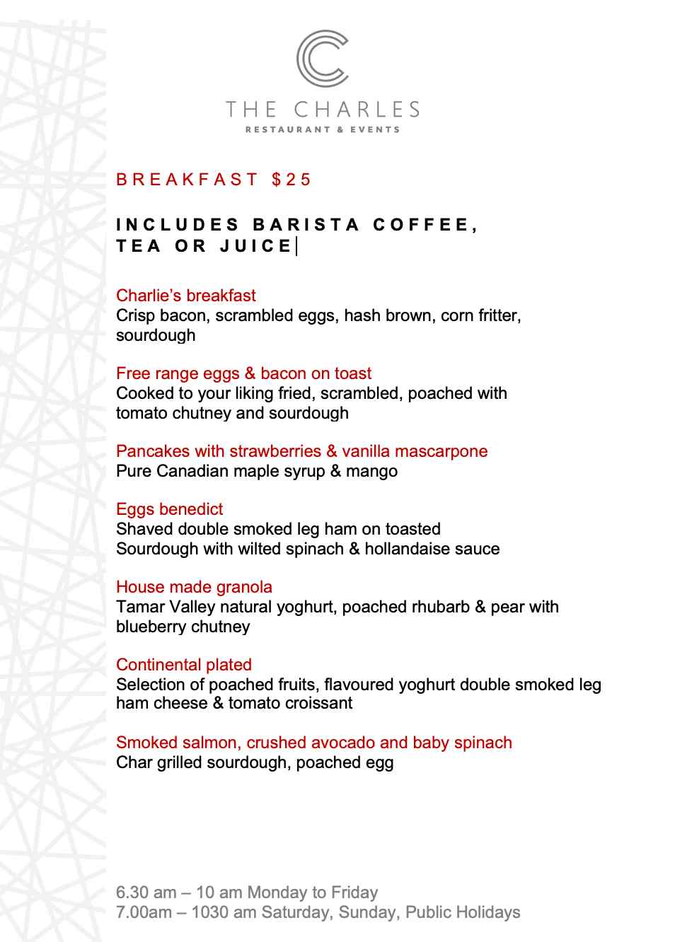 THE CHARLES RESTAURANT ?Heads Up Launceston