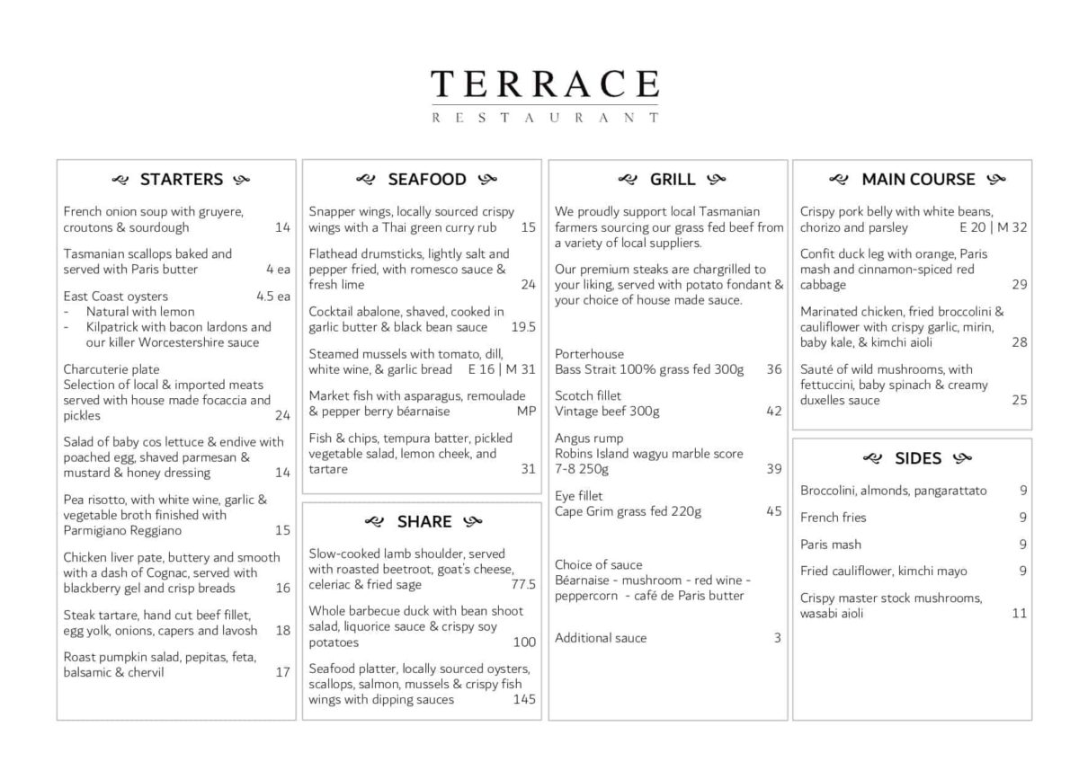 TERRACE RESTAURANT - HEADS UP FOOD GUIDE LAUNCESTON