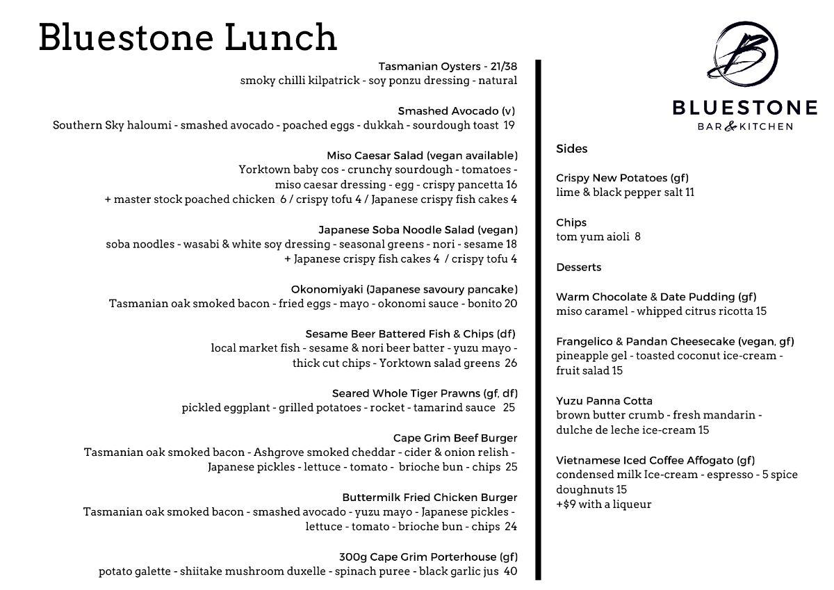 BLUESTONE BAR & KITCHEN » Heads Up Launceston Food Guide